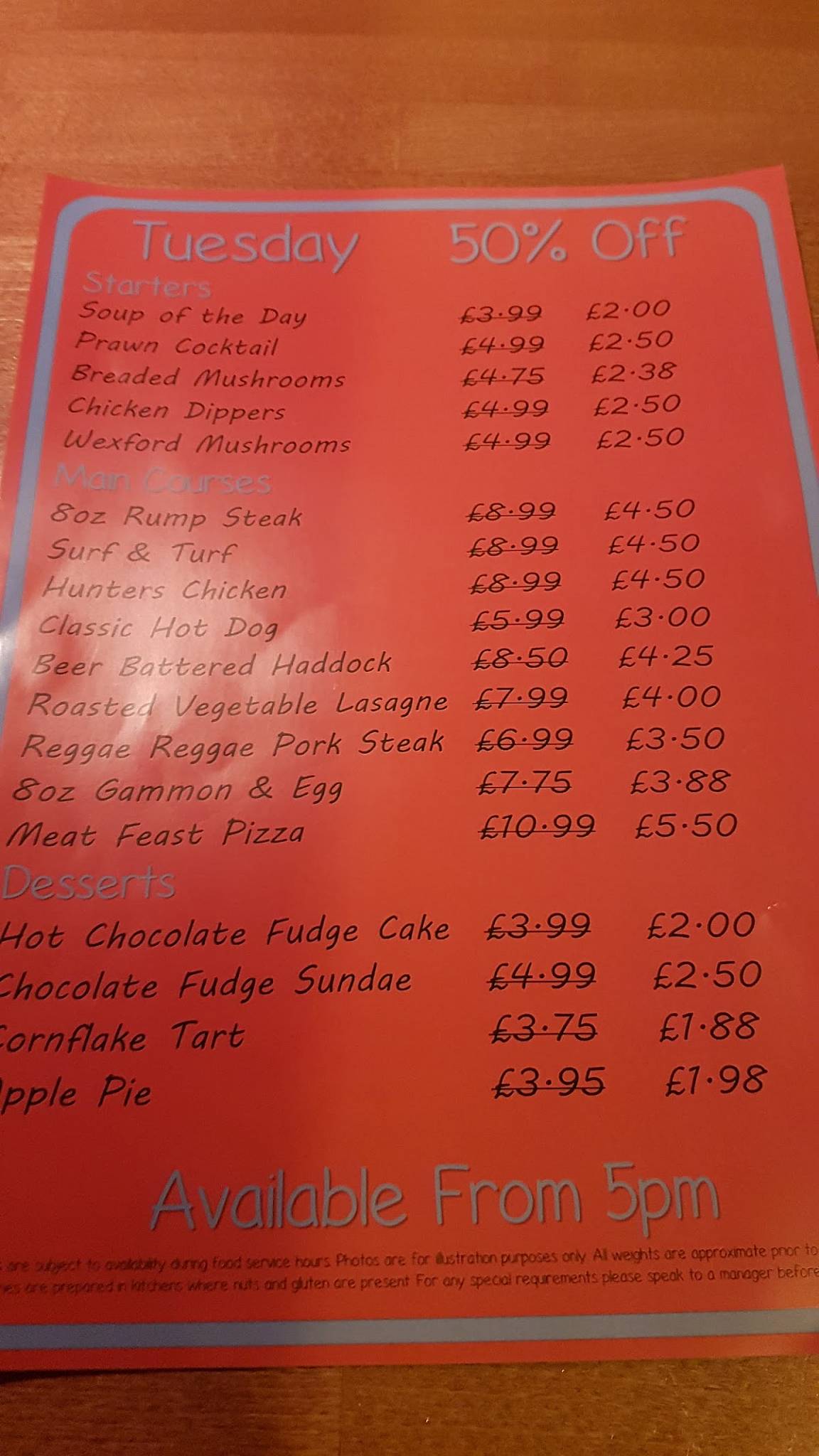 Menu at Sprinters Premier Steakhouse, Nottingham