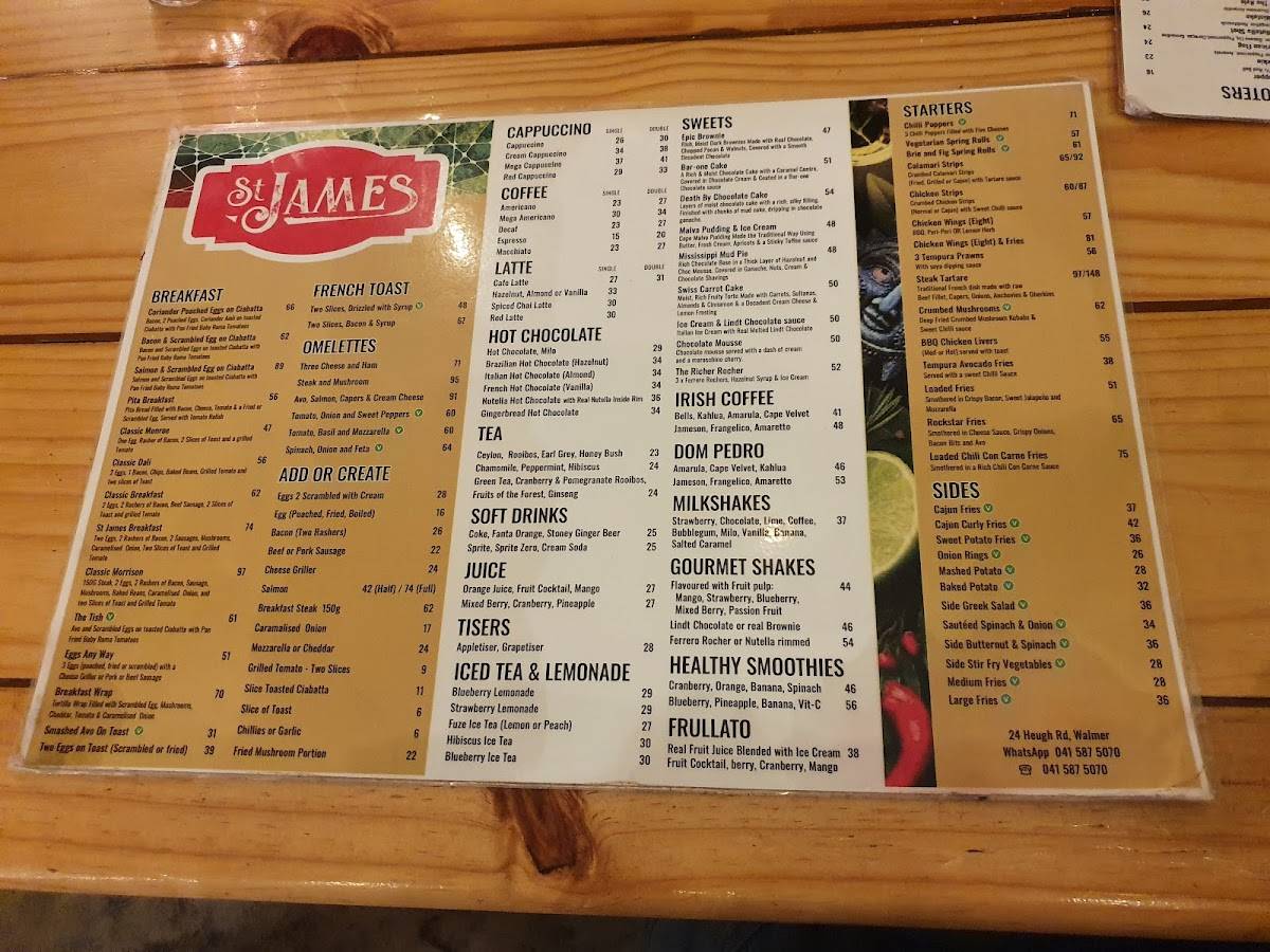 Menu at St James Restaurant, Walmer, Port Elizabeth