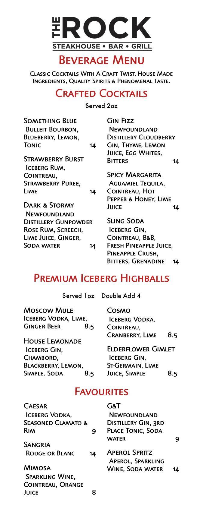 Menu at The Rock Steakhouse Bar & Grill, St. John's