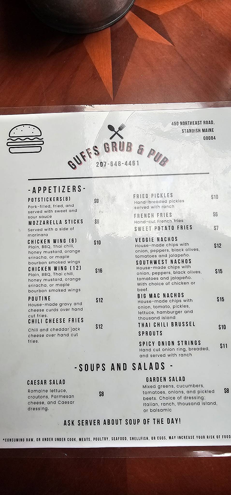 Menu at Guff's Grub and Pub, Standish