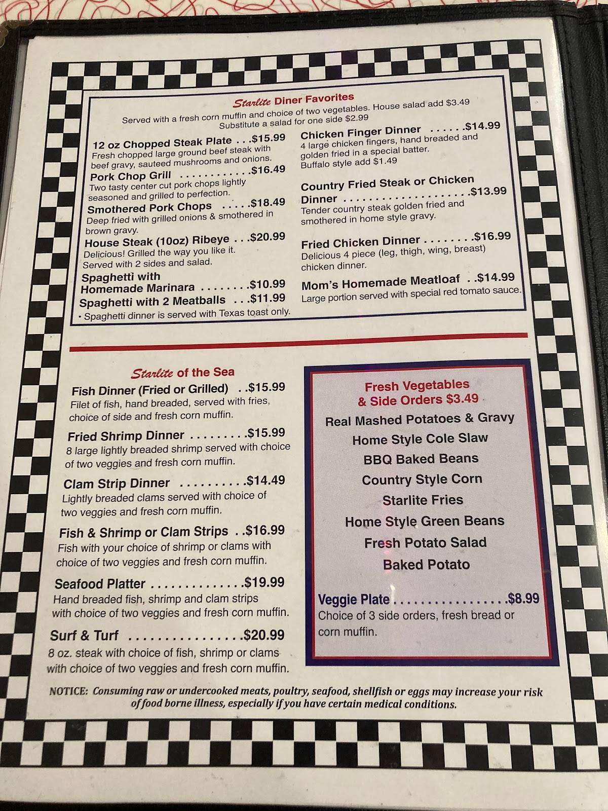 Menu at Starlite Diner restaurant, Daytona Beach