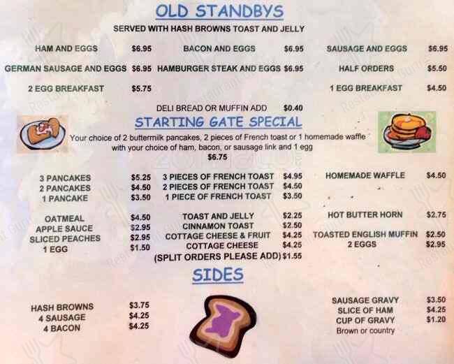Menu at Starting Gate Restaurant, Auburn