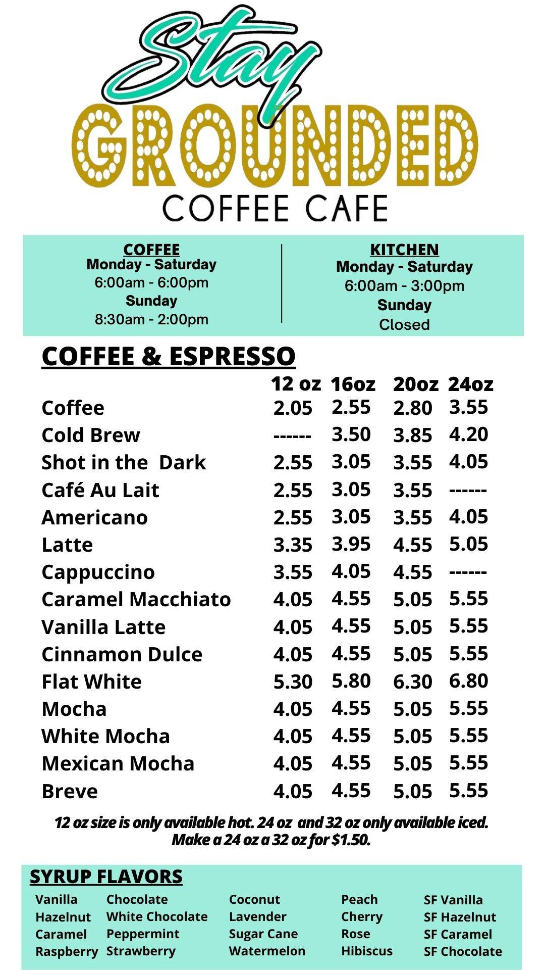 Menu at Stay Grounded Coffee Cafe, Bonham