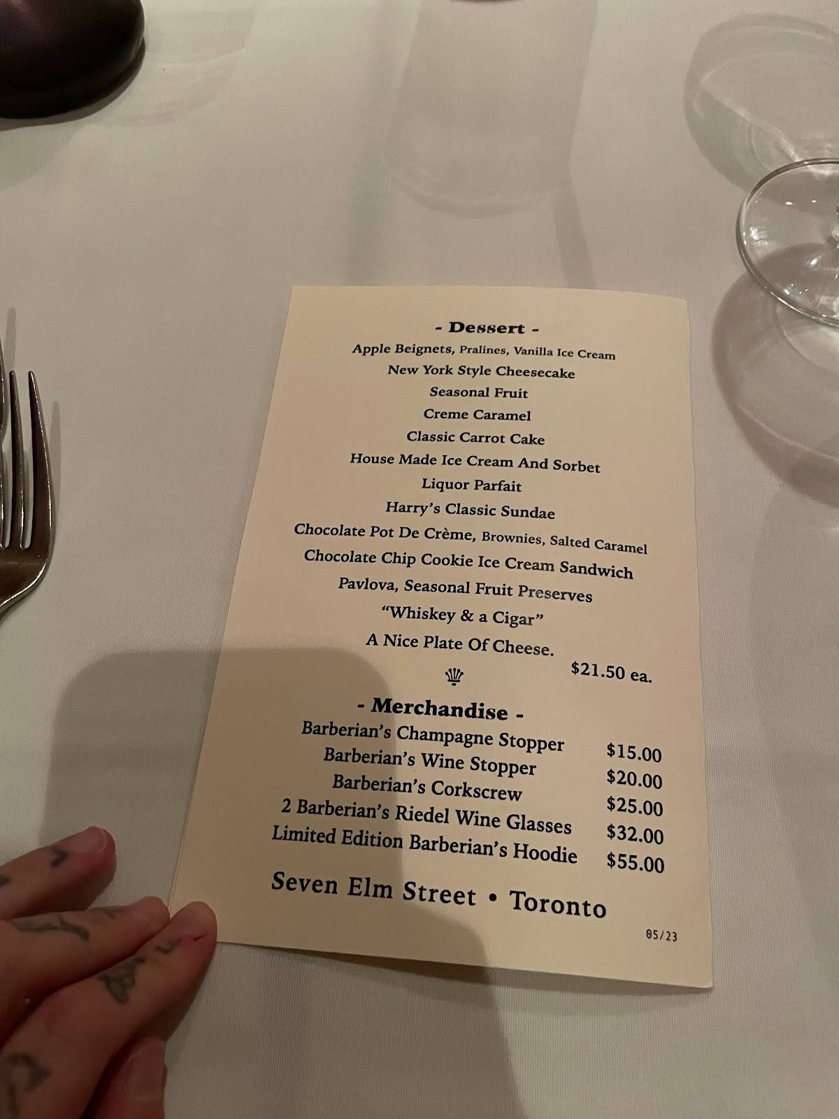Menu at Barberian's Steak House, Toronto, 7 Elm St