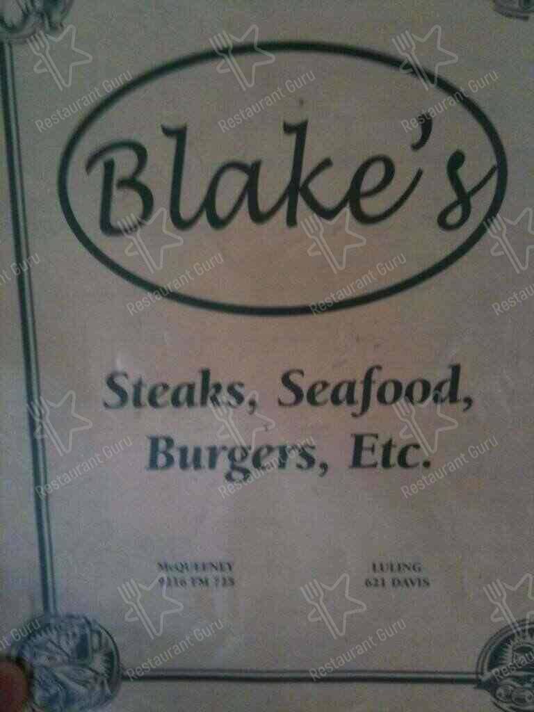 Menu at Blake's Cafe, McQueeney