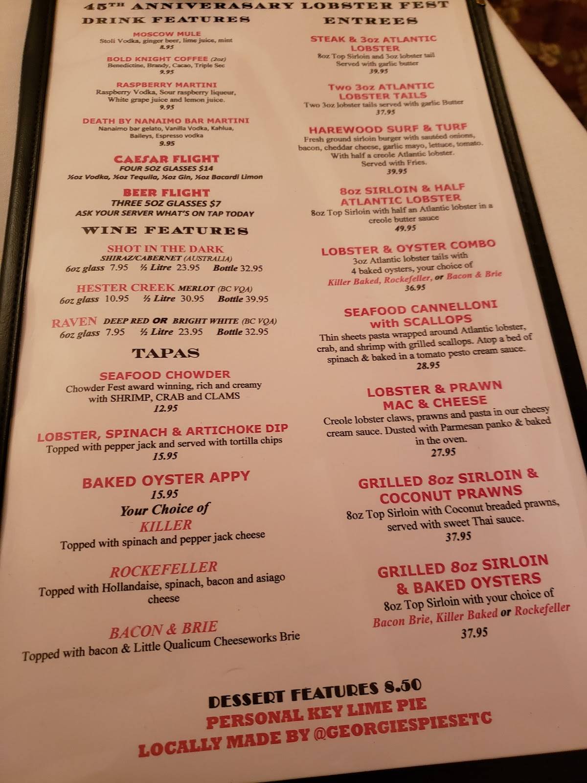 Menu at Bold Knight Restaurant, Nanaimo