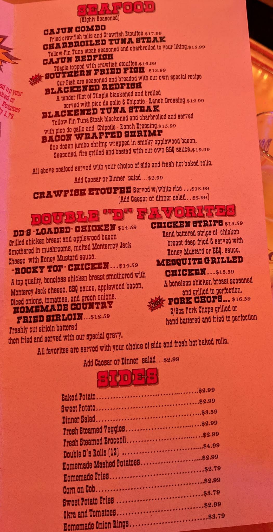 Menu at Double D Steak House steakhouse, DeRidder