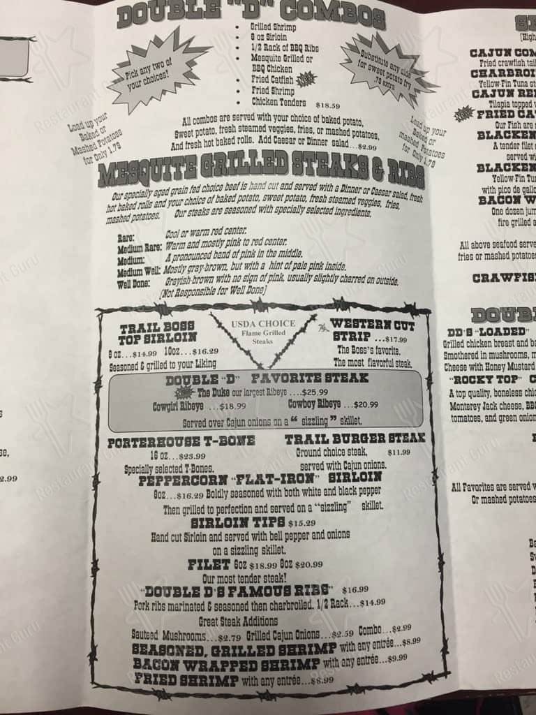 Menu at Double D Steak House steakhouse, DeRidder