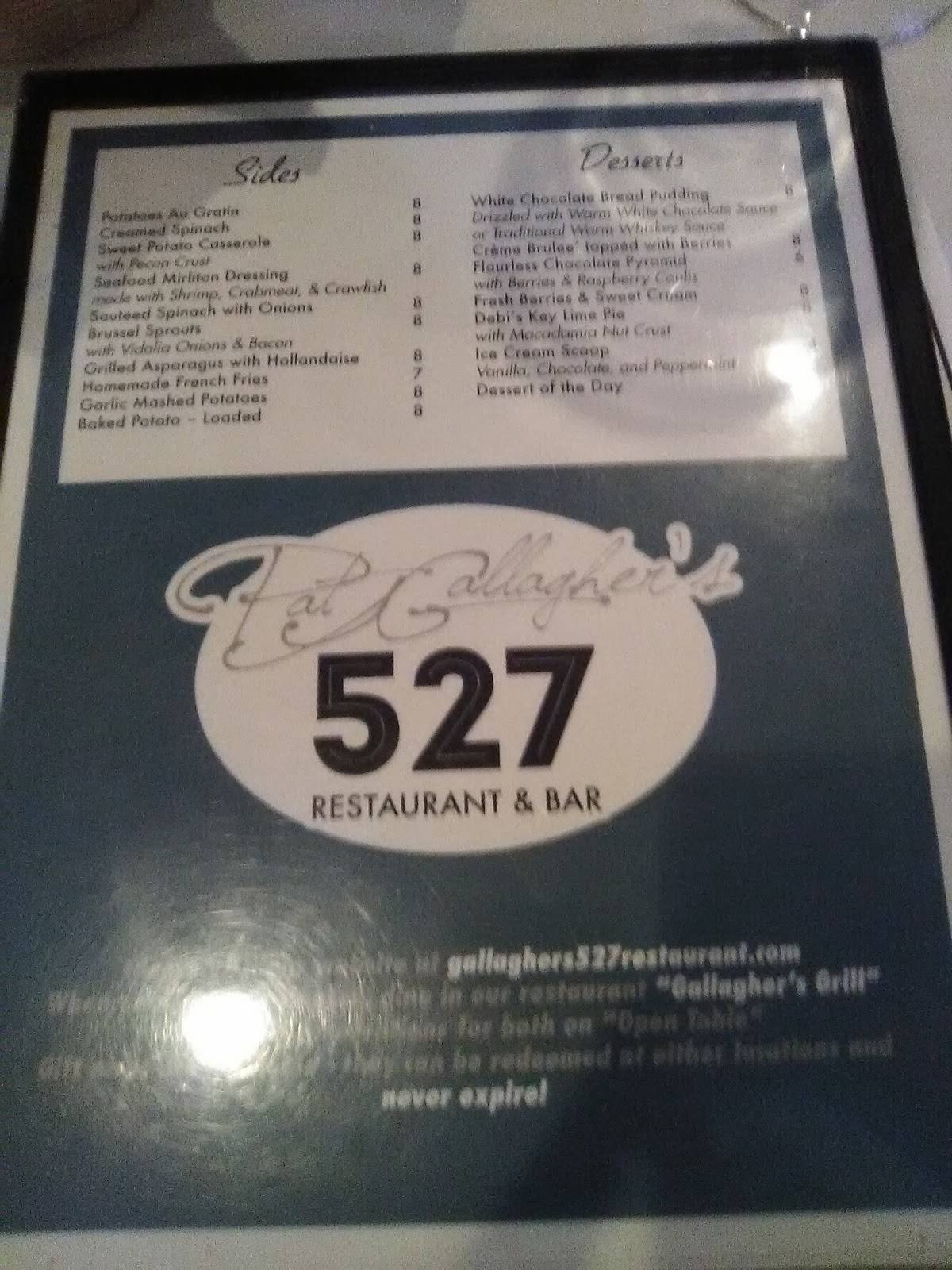 Menu at Pat Gallagher's 527 Restaurant & Bar, Mandeville