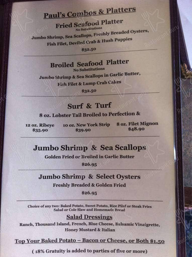 Menu at Paul's Steakhouse, Helen