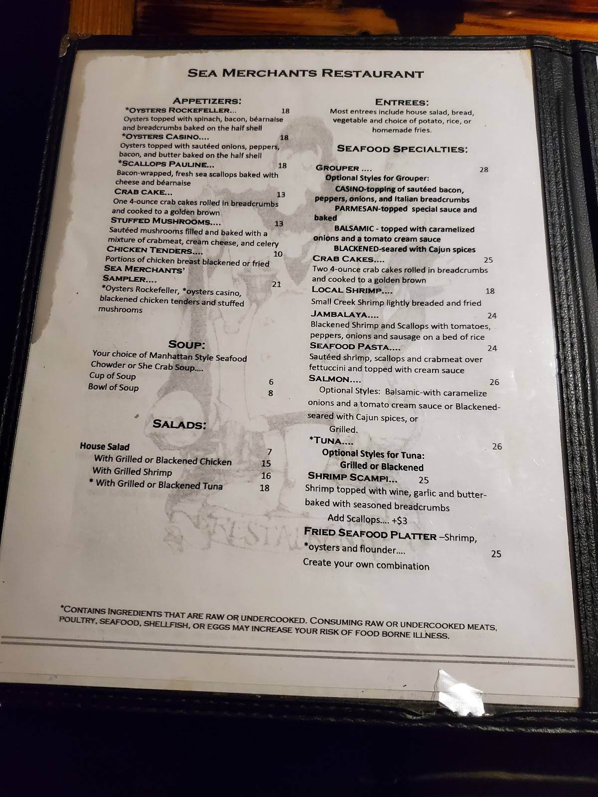 Menu at Sea Merchants Restaurant, North Myrtle Beach