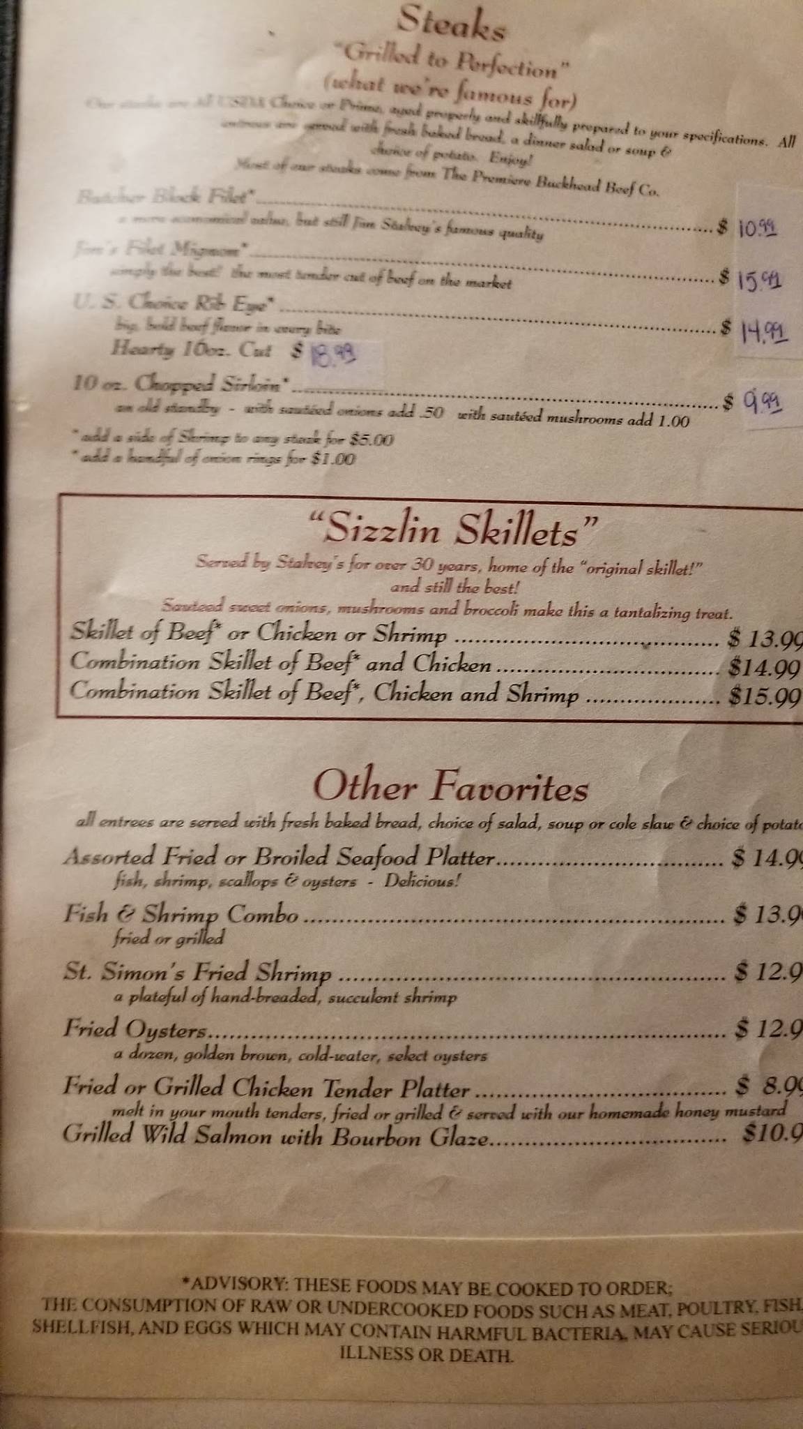 Menu at Stalvey's Restaurant & Lounge, Covington