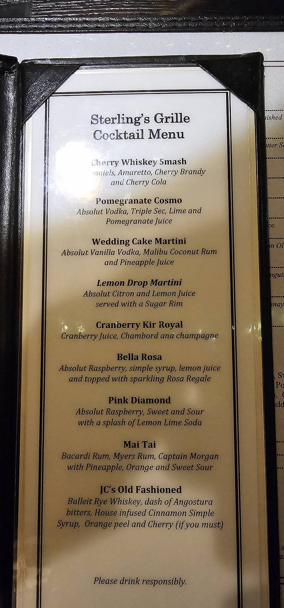 Menu at Sterlings Grille steakhouse, Bartlesville
