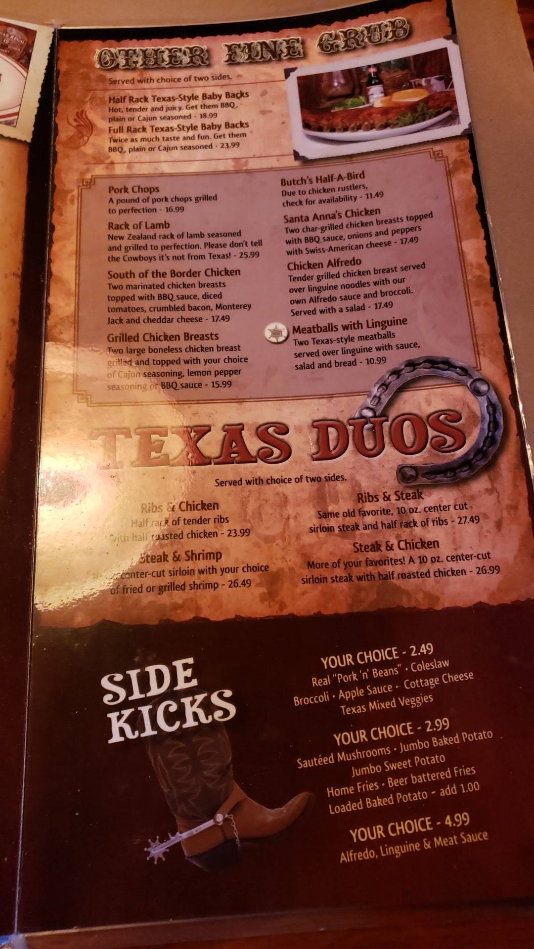 Menu at West Texas Roadhouse steakhouse, Saint Clairsville