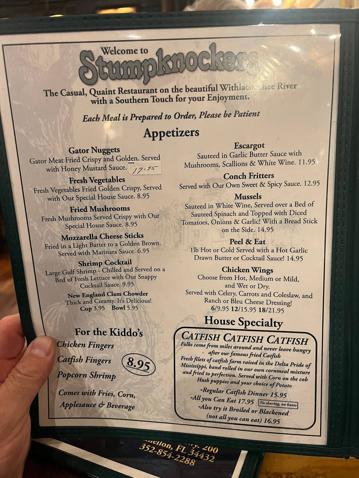 Menu at Stumpknockers Restaurants, Inverness