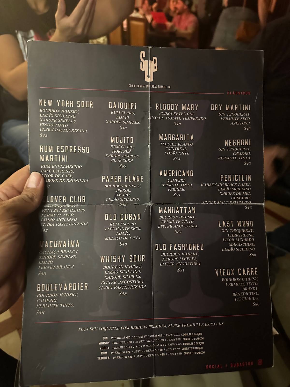 Menu em SubAstor Bar do Cofre, São Paulo, R. João Brícola