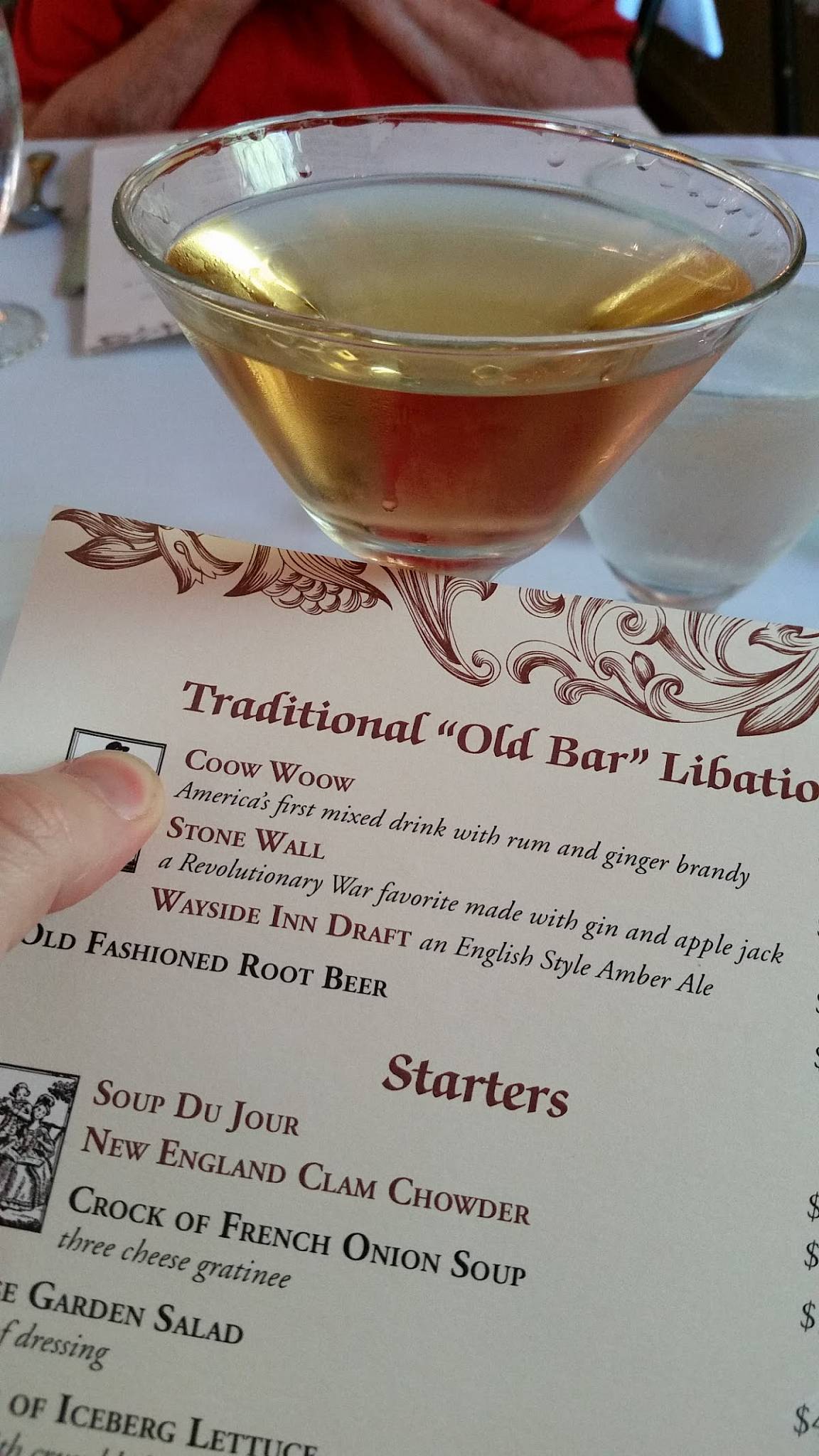 Menu at Longfellow's Wayside Inn restaurant, Sudbury