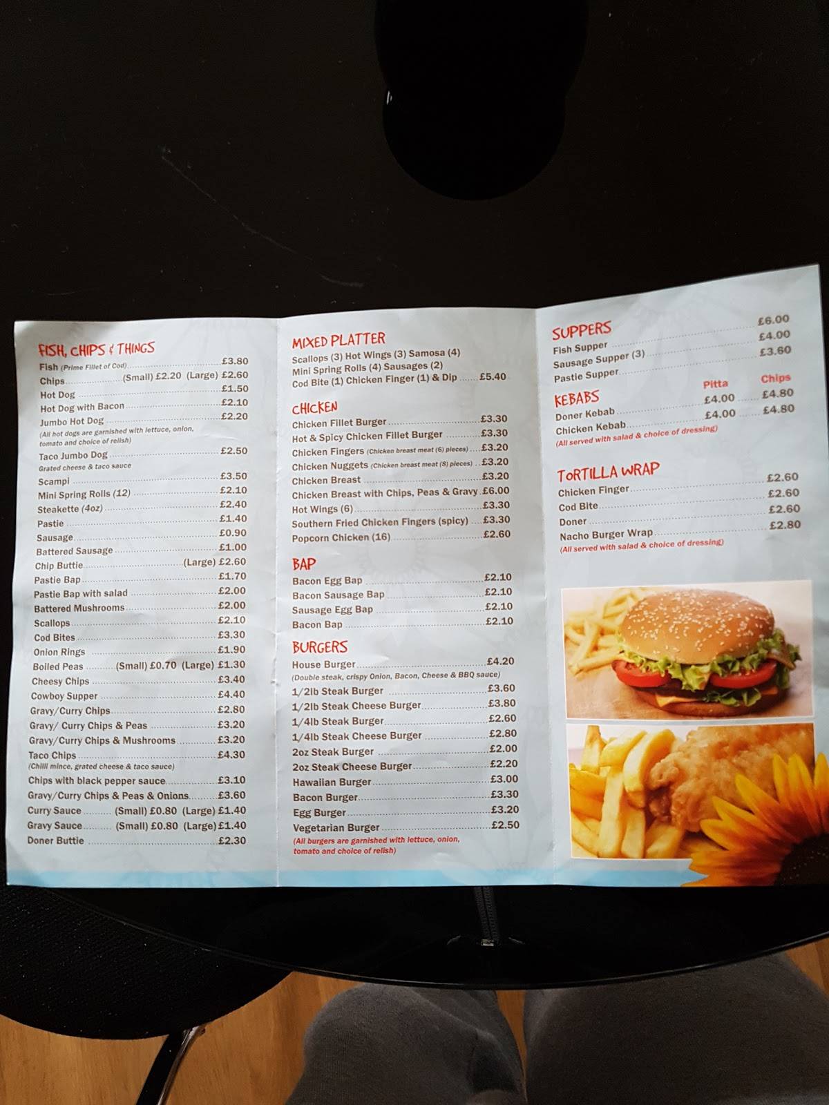 Menu at Sunflower fast food, Belfast, 590 Shore Rd