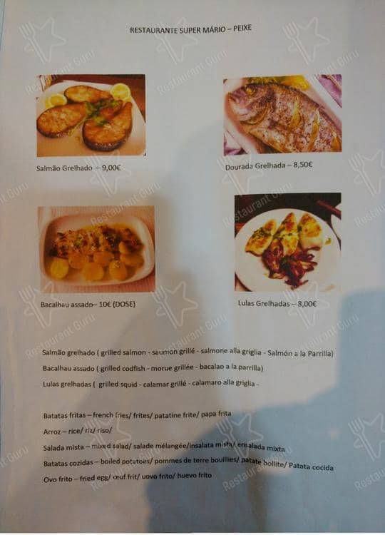 Menu em Super Mário restaurante, Lisboa
