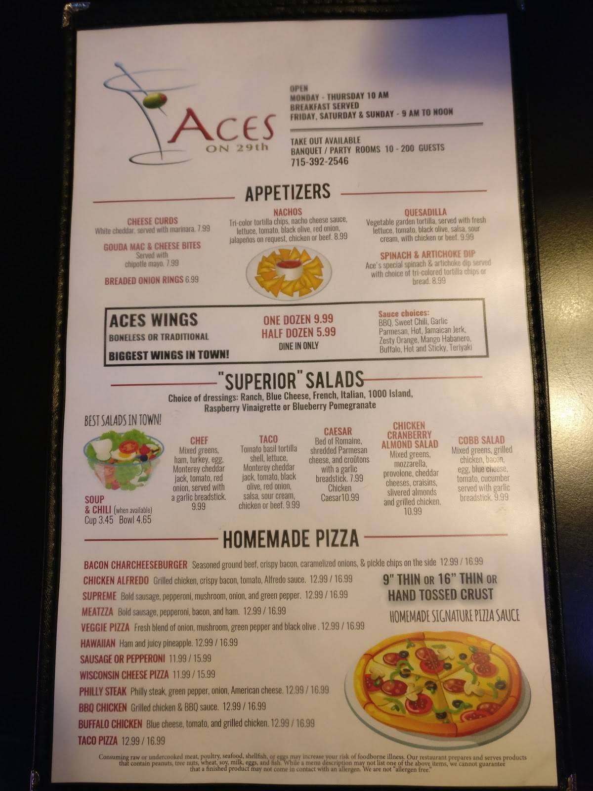 Menu at Aces On 29th pub & bar, Superior
