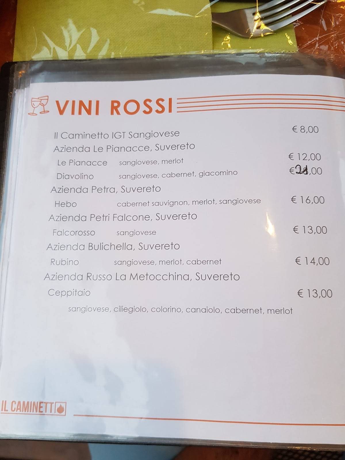 Menu da Il Caminetto ristorante, Suvereto