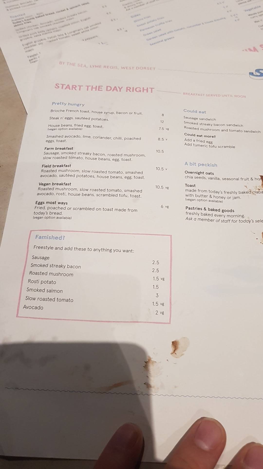 Menu at Swim restaurant, Lyme Regis
