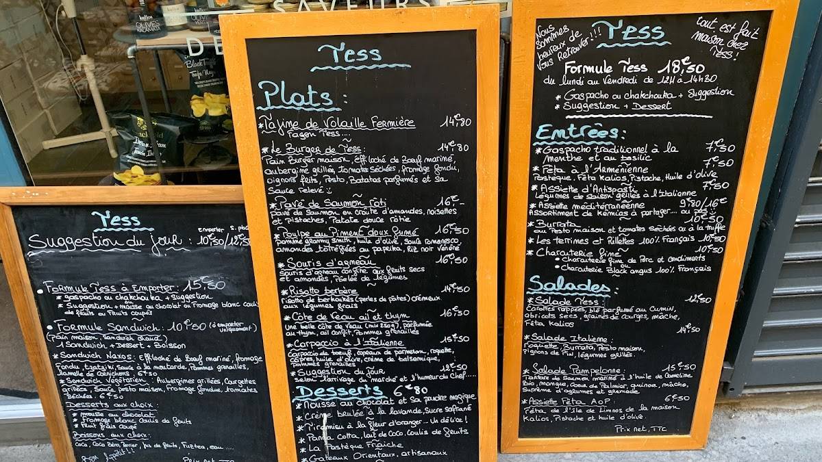 Menu at TESS restaurant, Paris