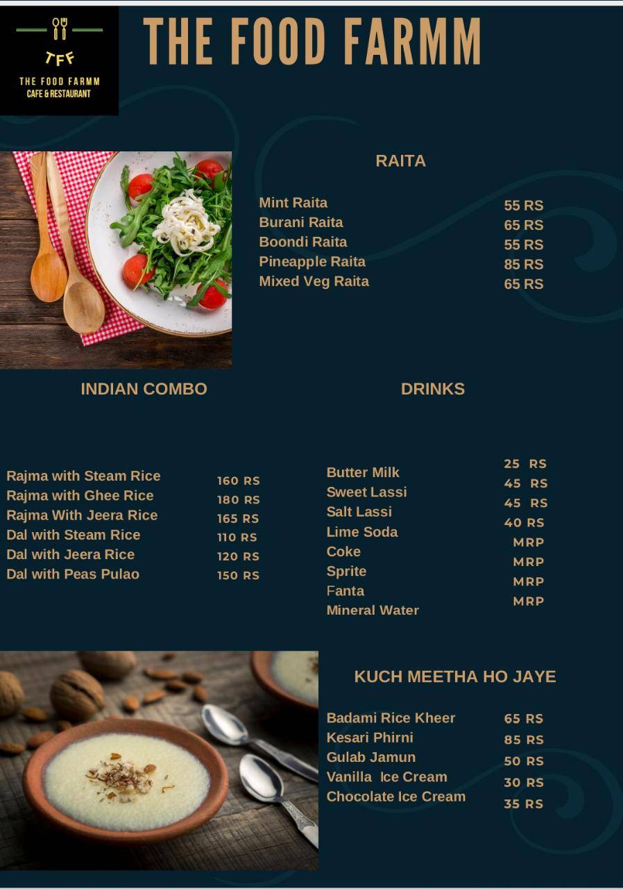 Menu at TFF, Bengaluru