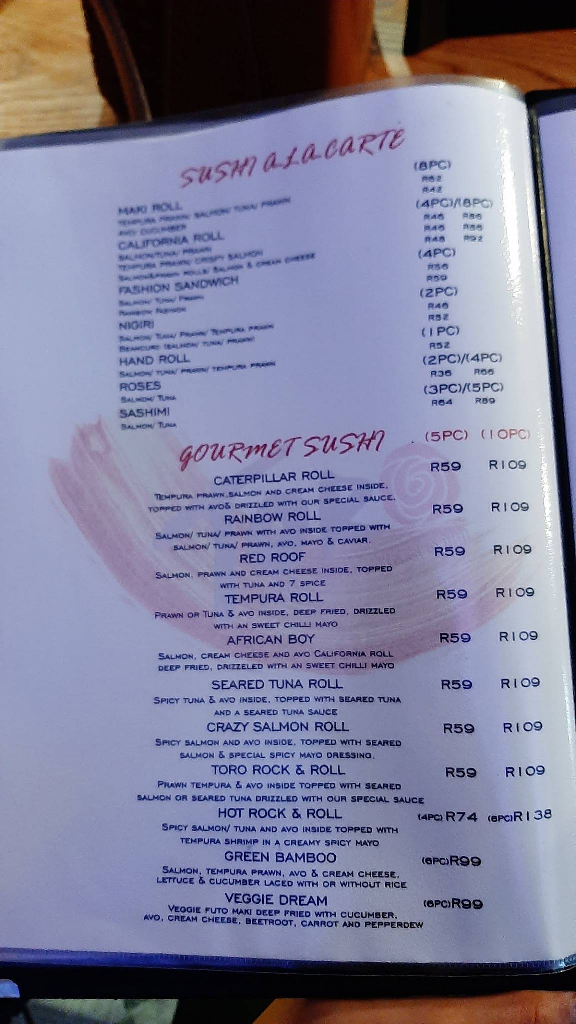 Menu at TORO Sushi, Teppanyaki & Seafood restaurant, Port Elizabeth