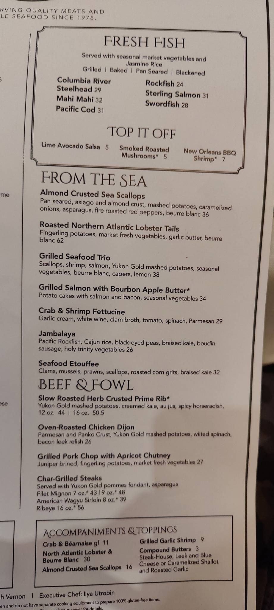 Menu at Stanley & Seafort's steakhouse, Tacoma, 115 E 34th St