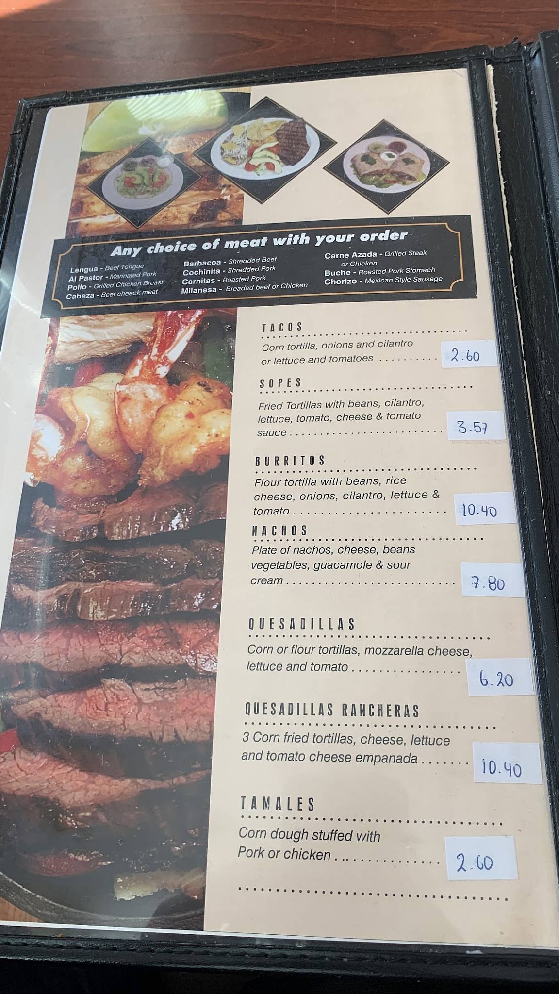 Menu at Tacos Mi Nacho restaurant, Meriden