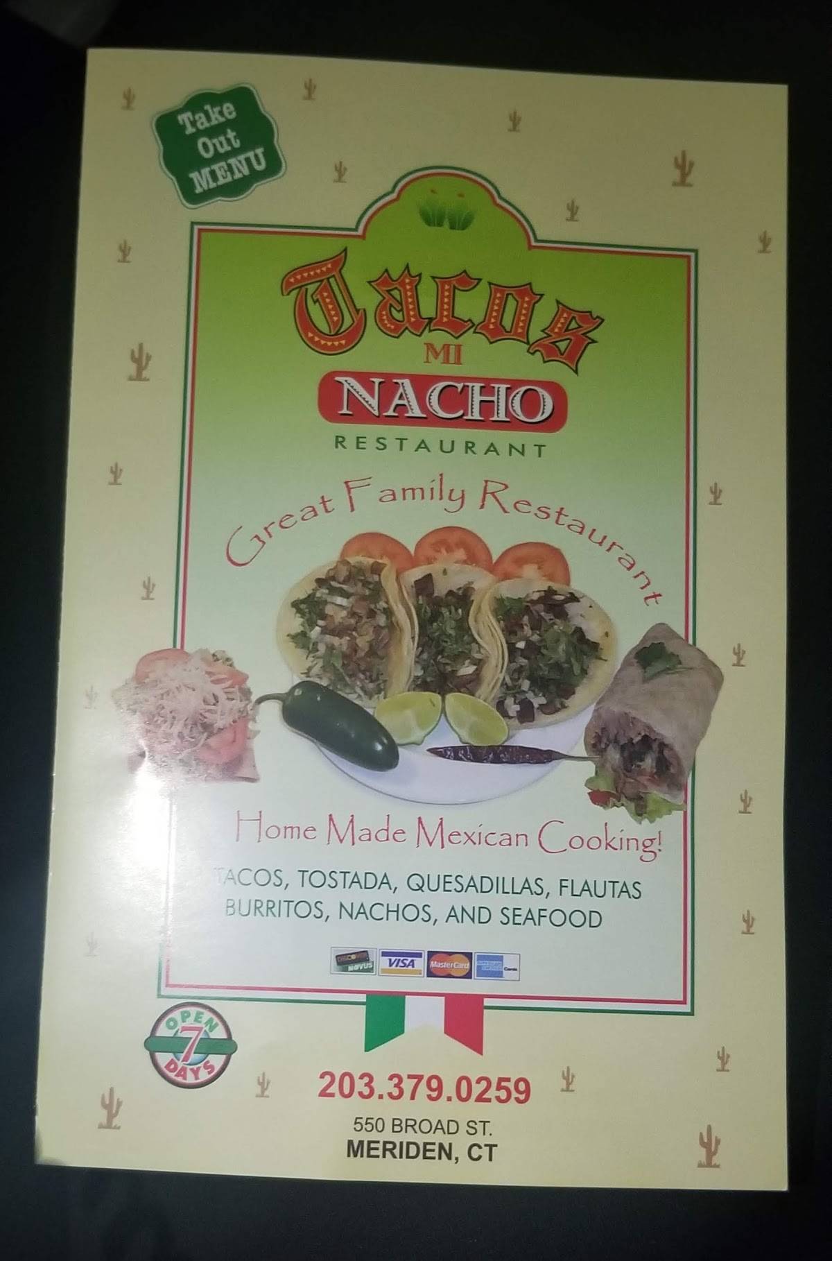Menu at Tacos Mi Nacho restaurant, Meriden