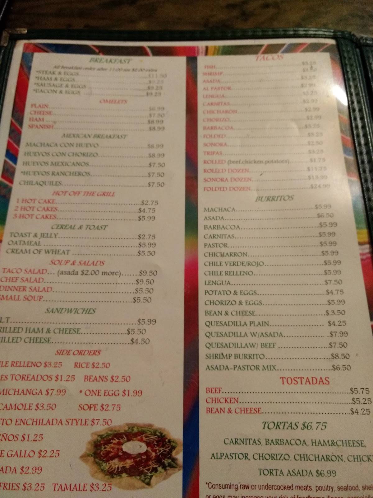 Menu at Tacos Mi Ranchito restaurant, Yuma, 188 S 4th Ave