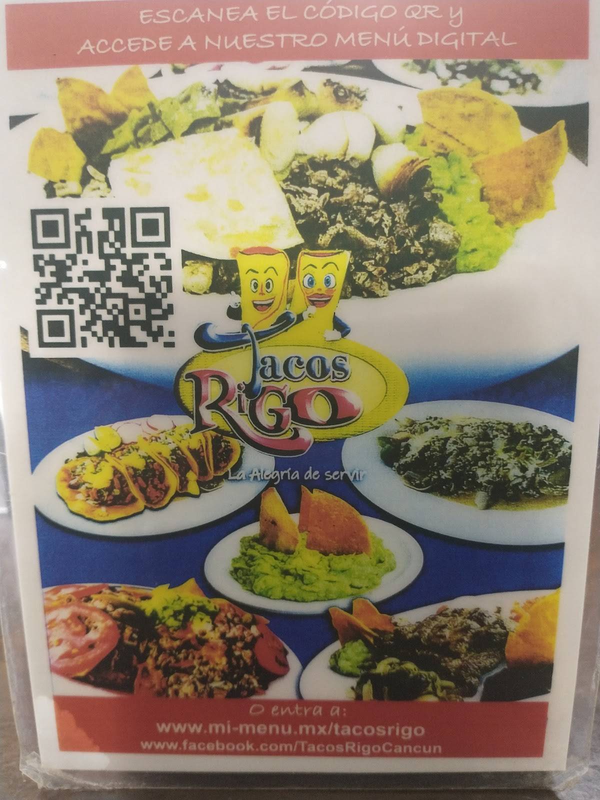 Carta del restaurante Tacos Rigo, Cancún, Playa 50 ‎ Cancun Centro Off ...