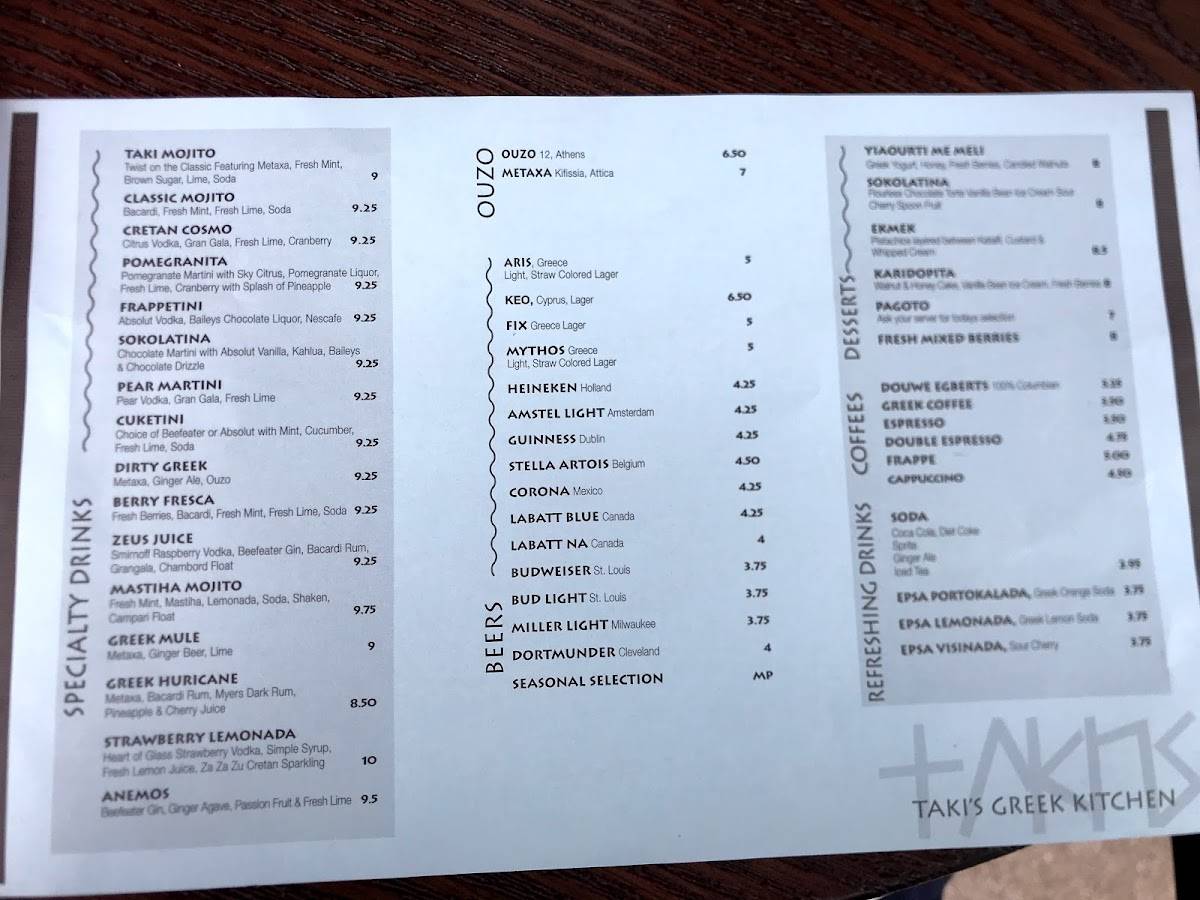 Menu at Taki's Greek Kitchen pub & bar, Avon Lake