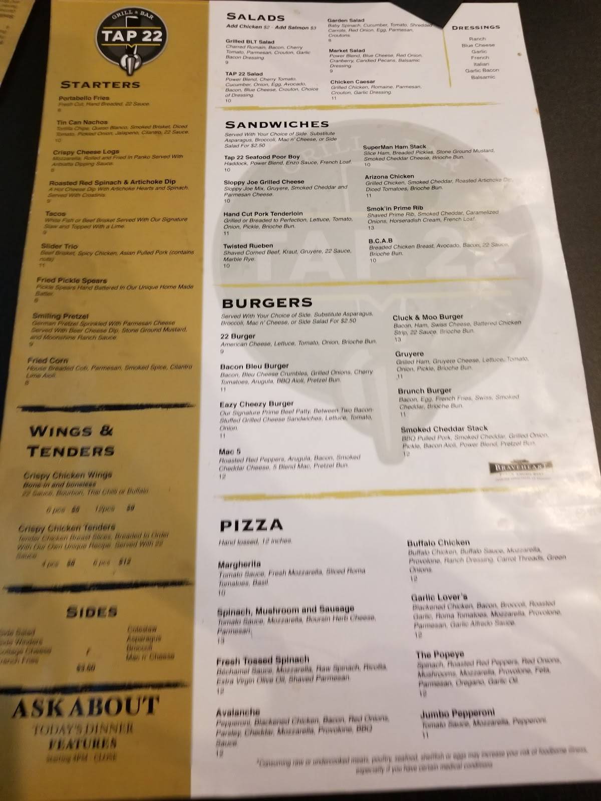 Menu at Tap 22 Grill & Bar, Silvis