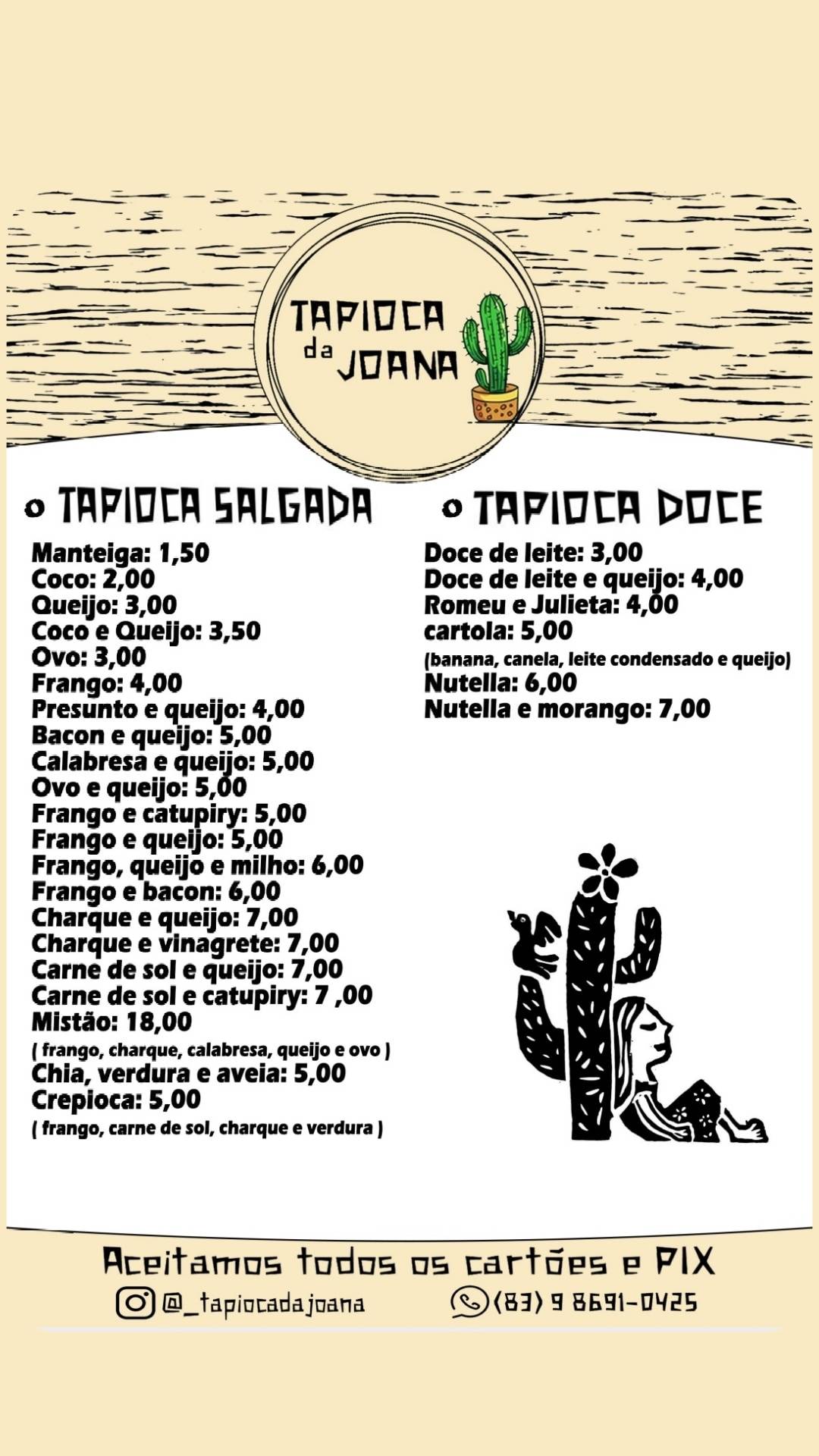 Menu at Tapioca da Joana pub & bar, João Pessoa