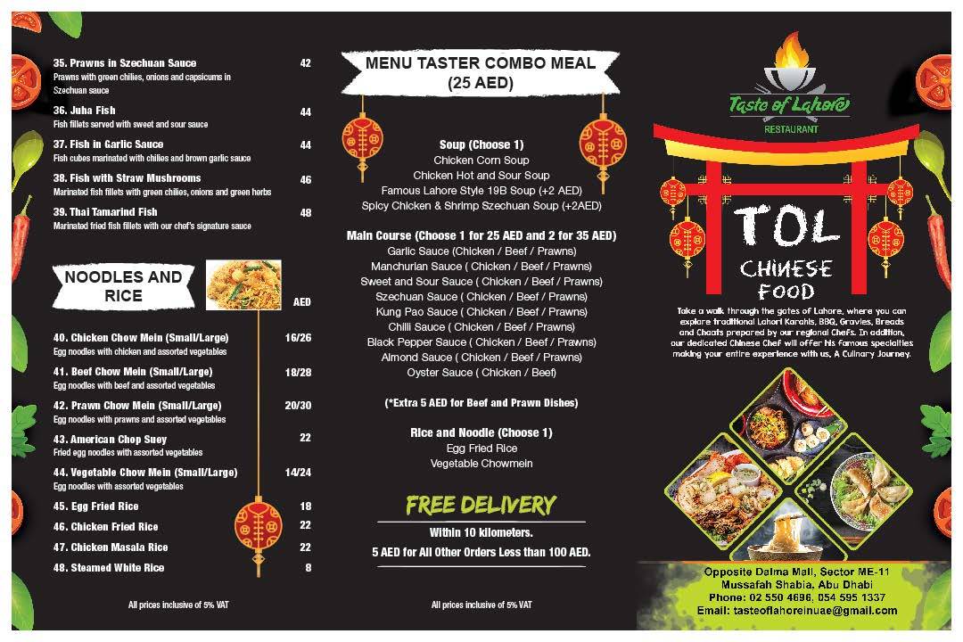 Carta del restaurante Taste of Lahore, Abu Dabi