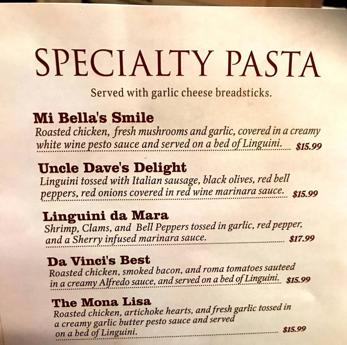 Menu at Taste of Tuscany pub & bar, Sacramento