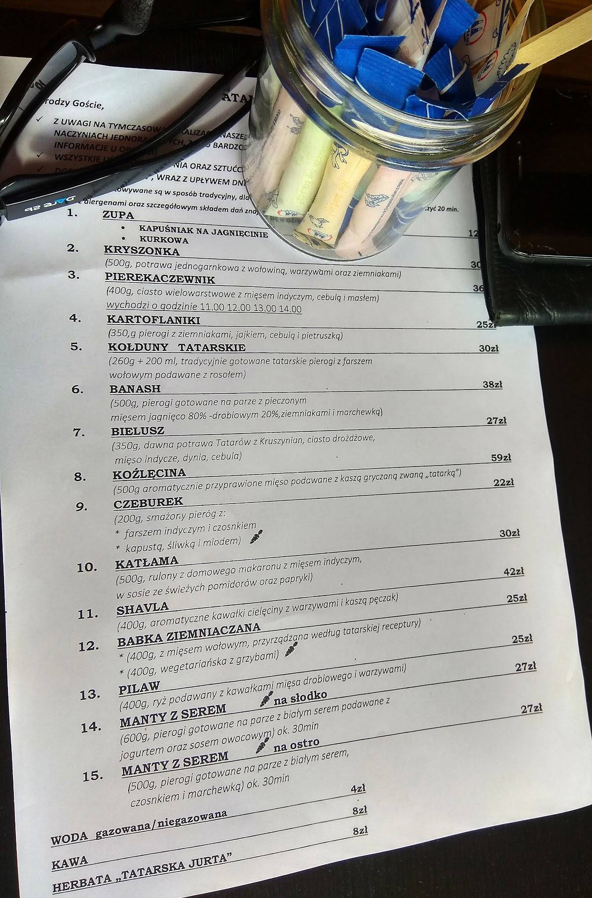 Menu at Tatarska Jurta - Dżenneta Bogdanowicz restaurant, Kruszyniany