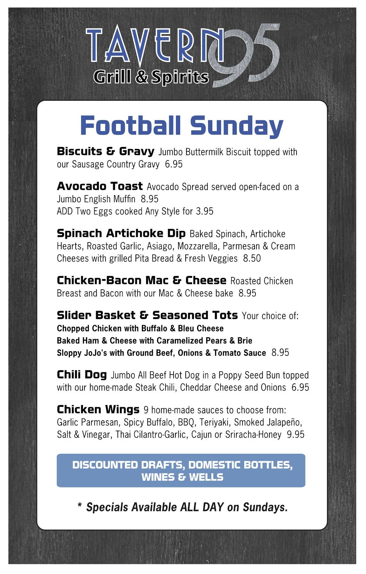 Menu at Tavern 95 pub & bar, Lake Havasu City