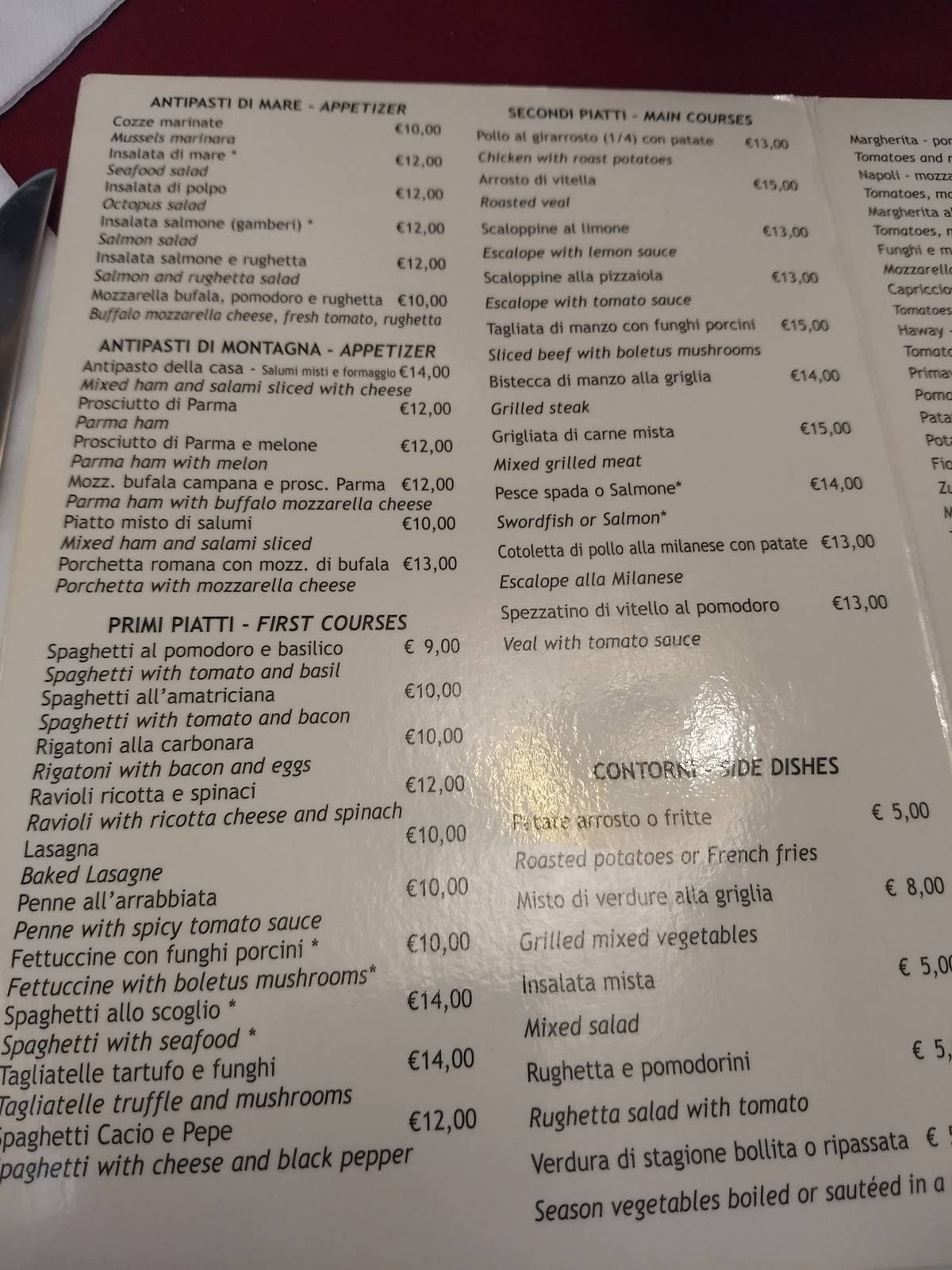 Menu da Tavola Calda ristorante, Roma, Via del Corso