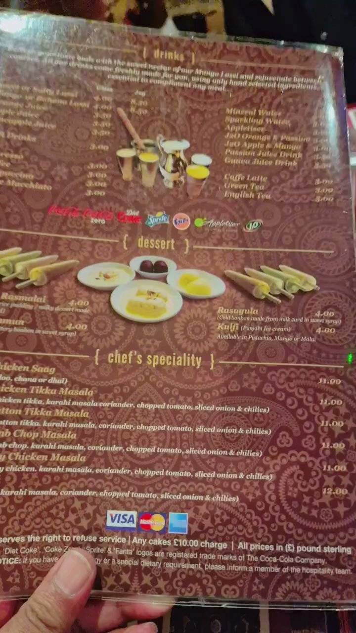 Menu at Tayyabs restaurant, London, 83-89 Fieldgate St