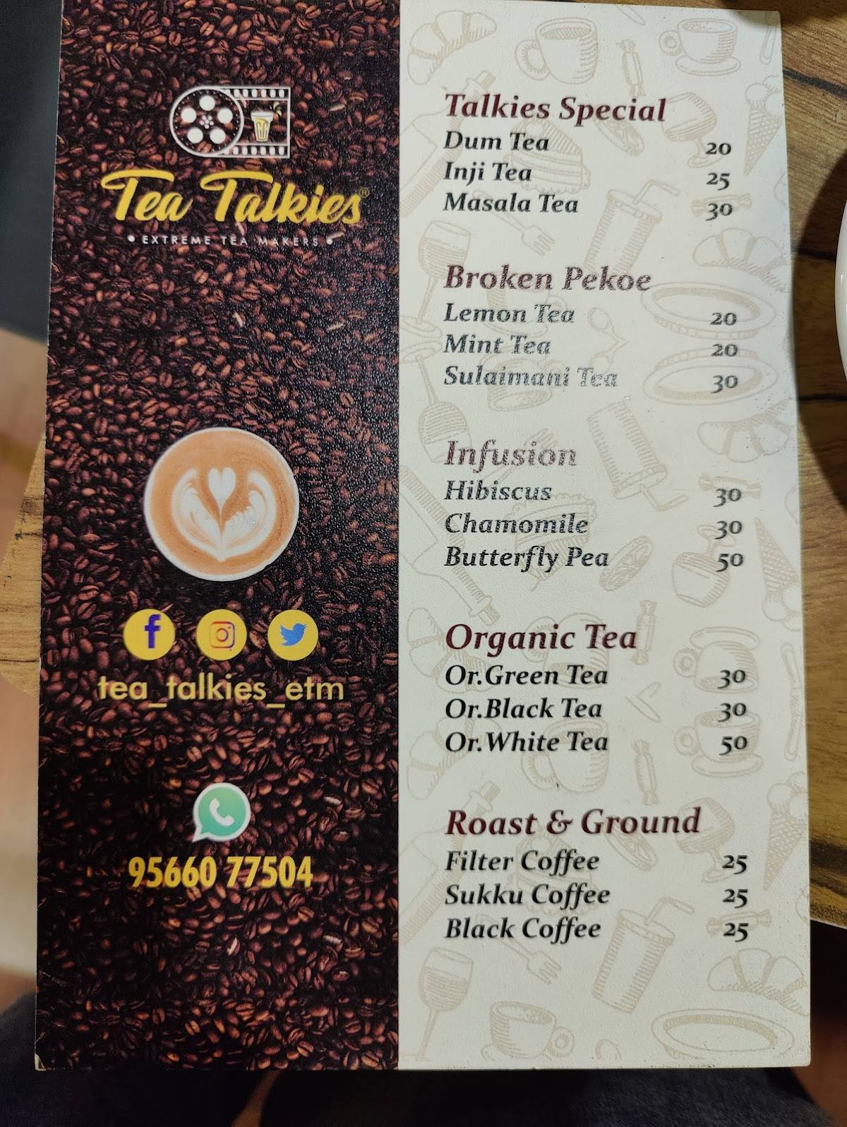Menu at Tea Talkies, Chennai, 270A