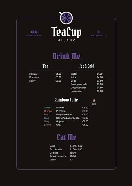 Speisekarte von Teacup - Tea & Art, Mailand