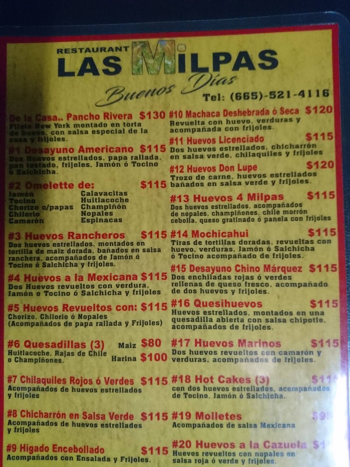 Carta del restaurante Las Milpas, Tecate, México 2 10