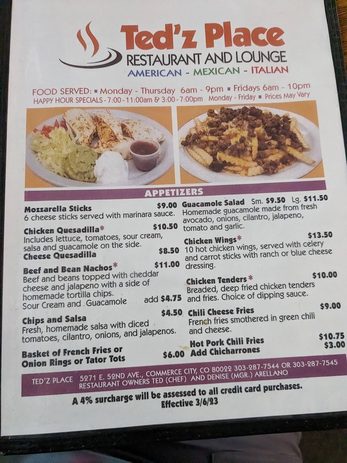 Menu at Ted'z Place Restaurant and Lounge, Commerce City