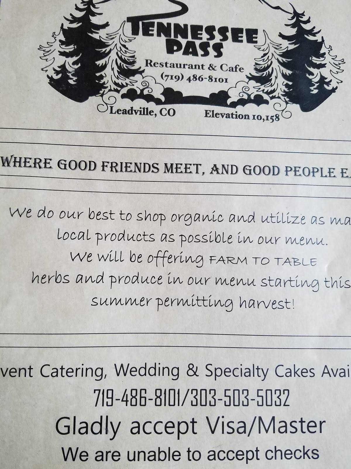 Menu at Tennessee Pass Cafe, Leadville