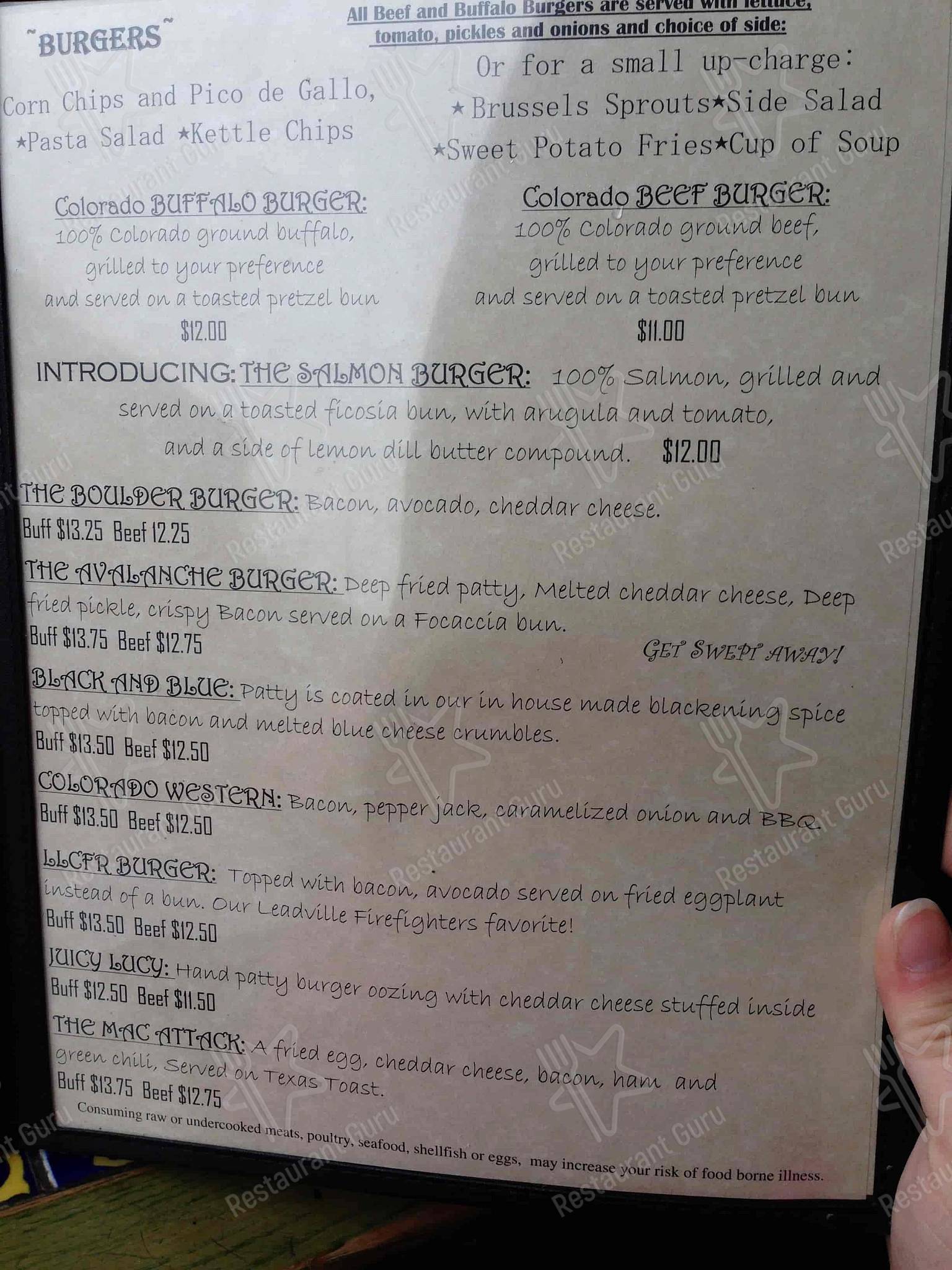 Menu at Tennessee Pass Cafe, Leadville