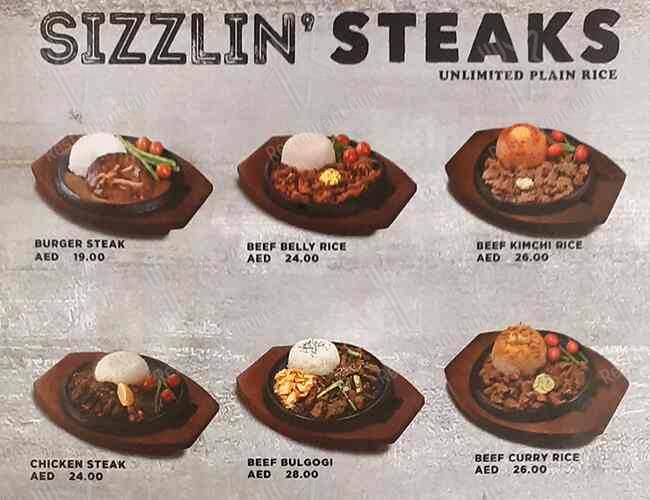 Menu at Teriyaki Boy & Sizzlin' Steak restaurant, Abu Dhabi, Al Wahda Mall